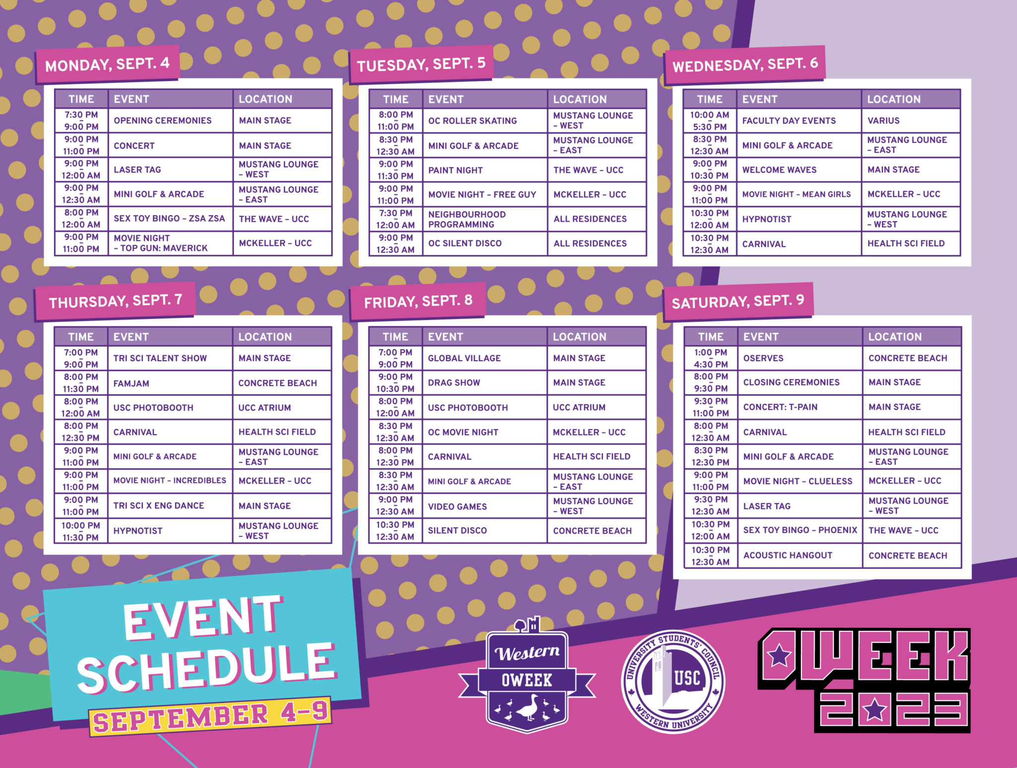 Schedule - Western OWeek 2025